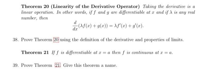 Solved Theorem 20 (Linearity of the Derivative Operator) | Chegg.com