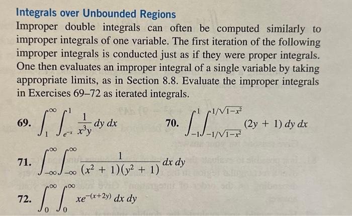 Solved Integrals over Unbounded Regions Improper double | Chegg.com