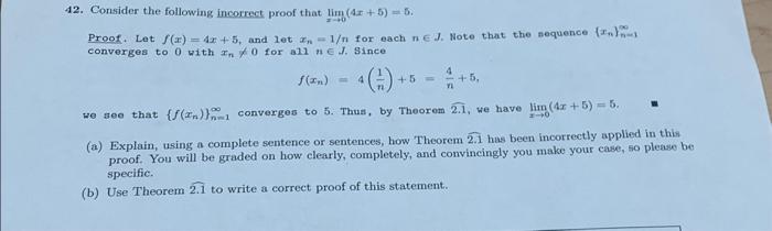 Solved 42. Consider the following incorrect proof that | Chegg.com