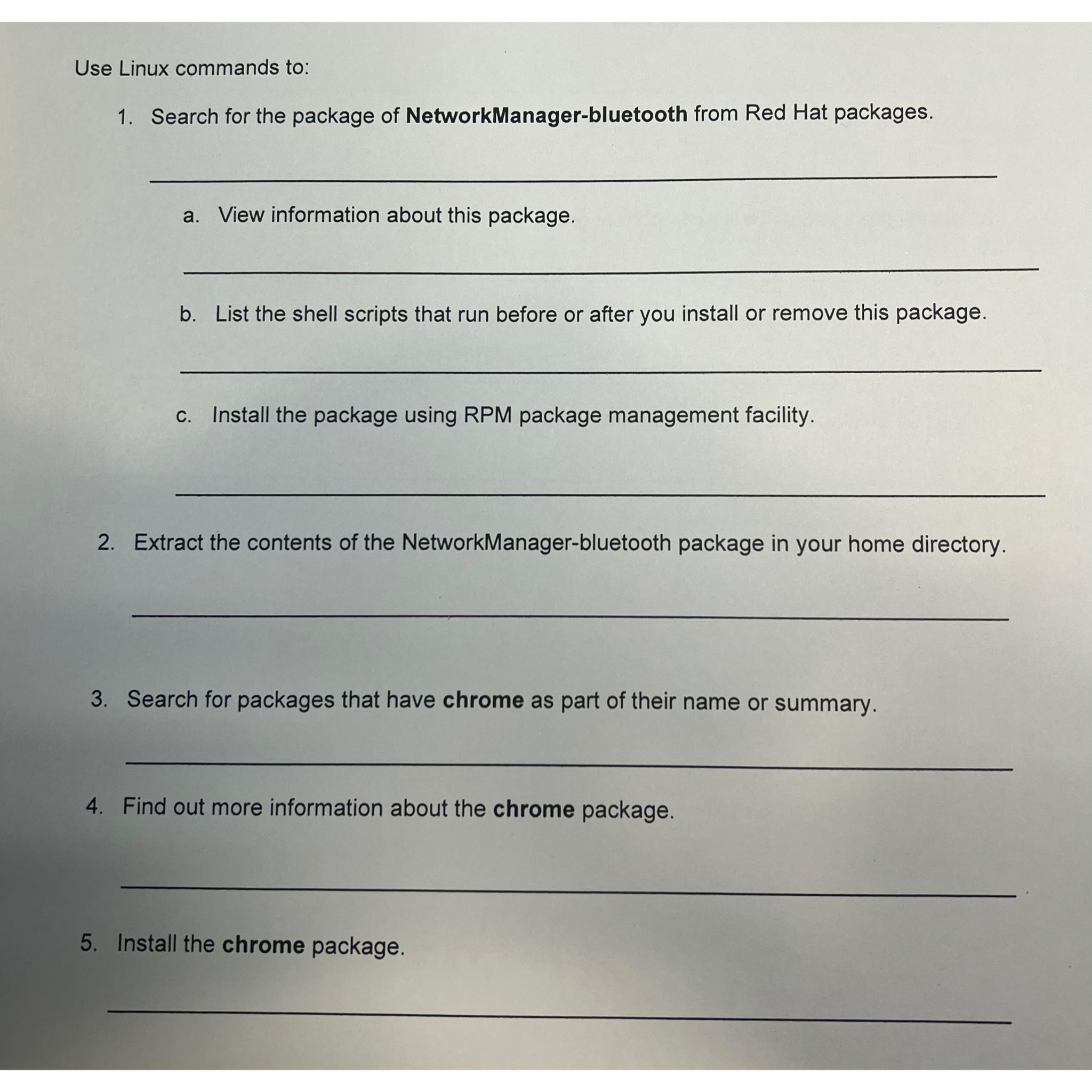 Solved Use Linux commands to:Search for the package of | Chegg.com