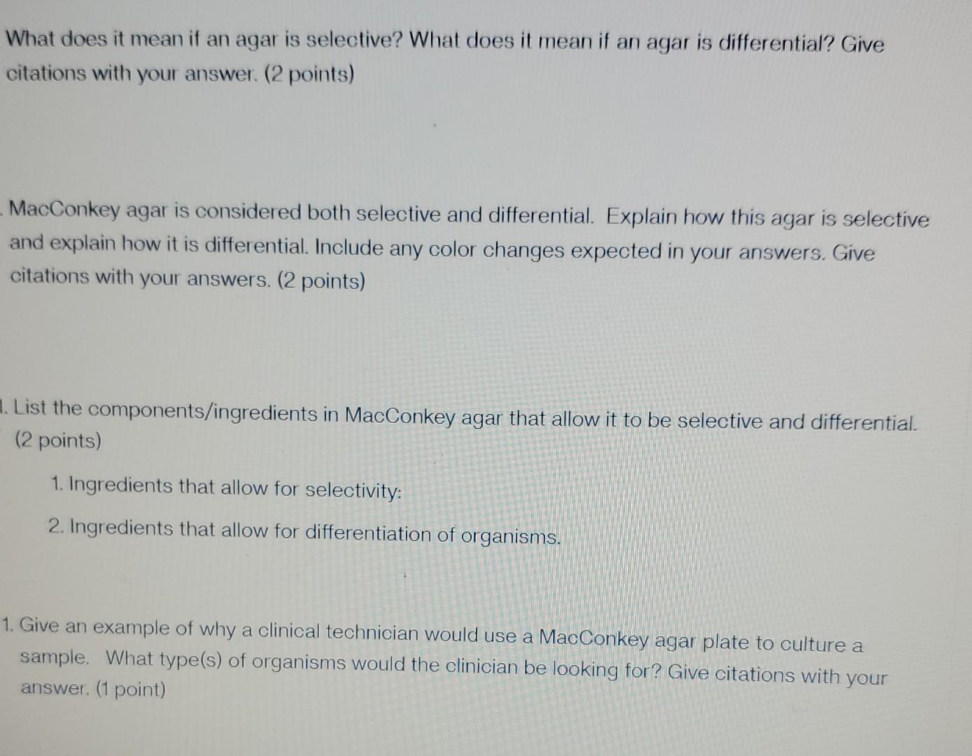 What does it mean if an agar is selective? What does | Chegg.com