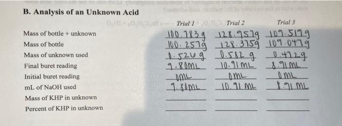 Solved Please help calculate mass of KHP in unknown, percent | Chegg.com
