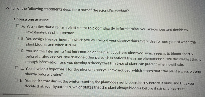 Solved Which of the following statements describe a part of | Chegg.com