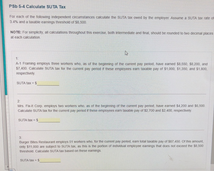 Solved PSb 5-4 Calculate SUTA Tax For each of the following | Chegg.com