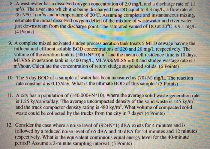 Solved 8. A wastewater has a dissolved oxygen concentration | Chegg.com