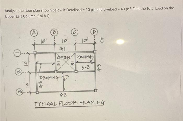 Solved Analyze the floor plan shown below if Deadload =10psf | Chegg.com