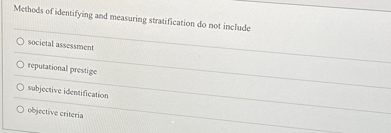 Solved Methods of identifying and measuring stratification | Chegg.com