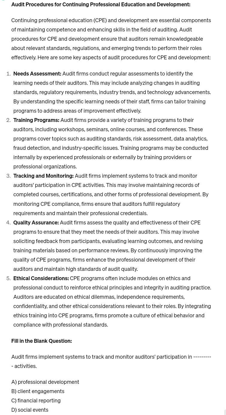 Solved Audit Procedures for Continuing Professional | Chegg.com