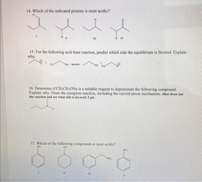 Solved 14. Which of the indicated protons is most acidic? 1 | Chegg.com