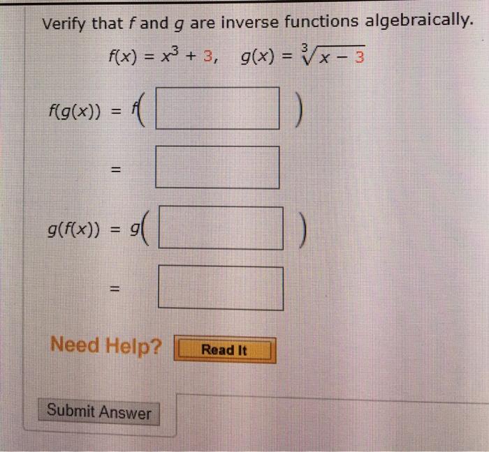 Solved Verify that fand g are inverse functions | Chegg.com