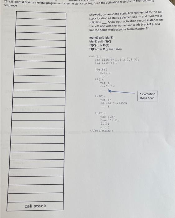 Solved given a skeletal program and assume static scoping, | Chegg.com
