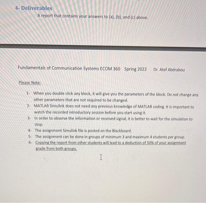 Solved Fundamentals of Communication Systems ECOM 360 Spring | Chegg.com