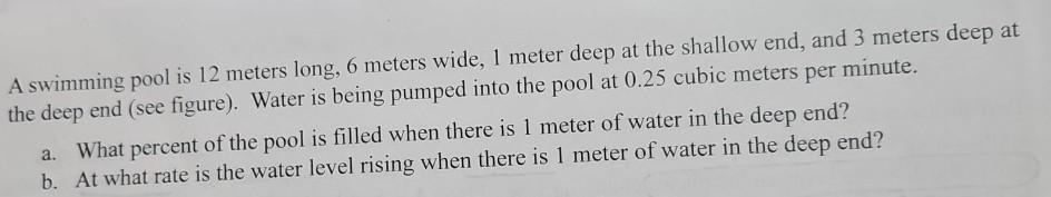 Solved A swimming pool is 12 meters long, 6 meters wide, 1 | Chegg.com