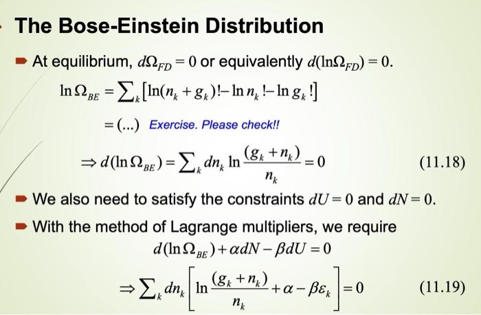 Solved The Bose-Einstein Distribution - At equilibrium, | Chegg.com