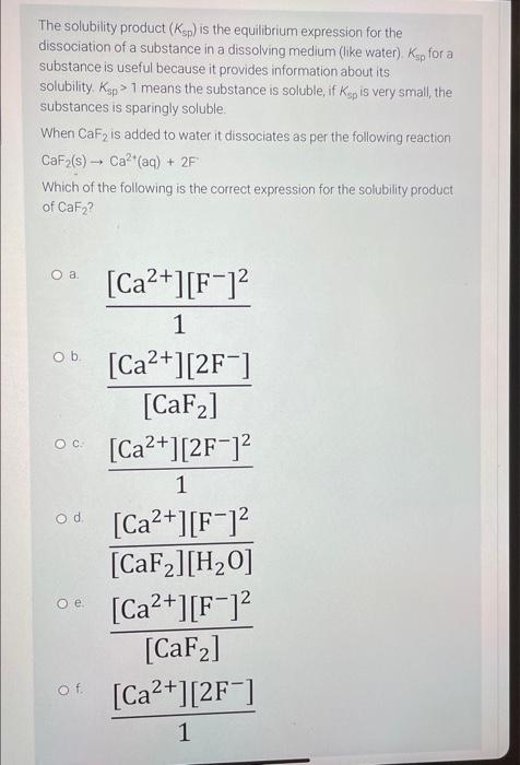 Solved The solubility product (Ksp) is the equilibrium | Chegg.com