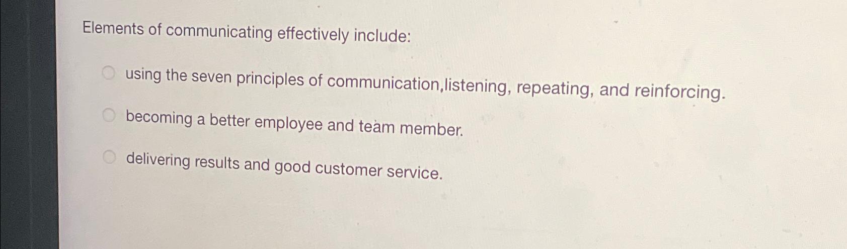 Solved Elements of communicating effectively include:using | Chegg.com