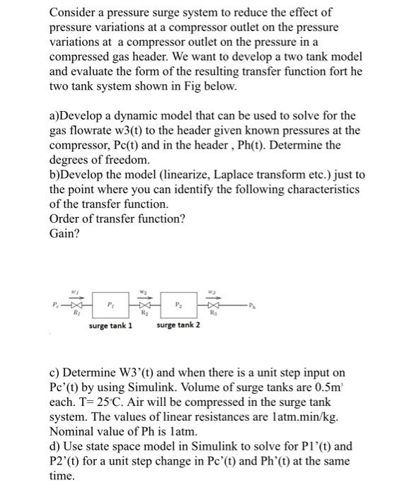 Solved Consider a pressure surge system to reduce the effect | Chegg.com