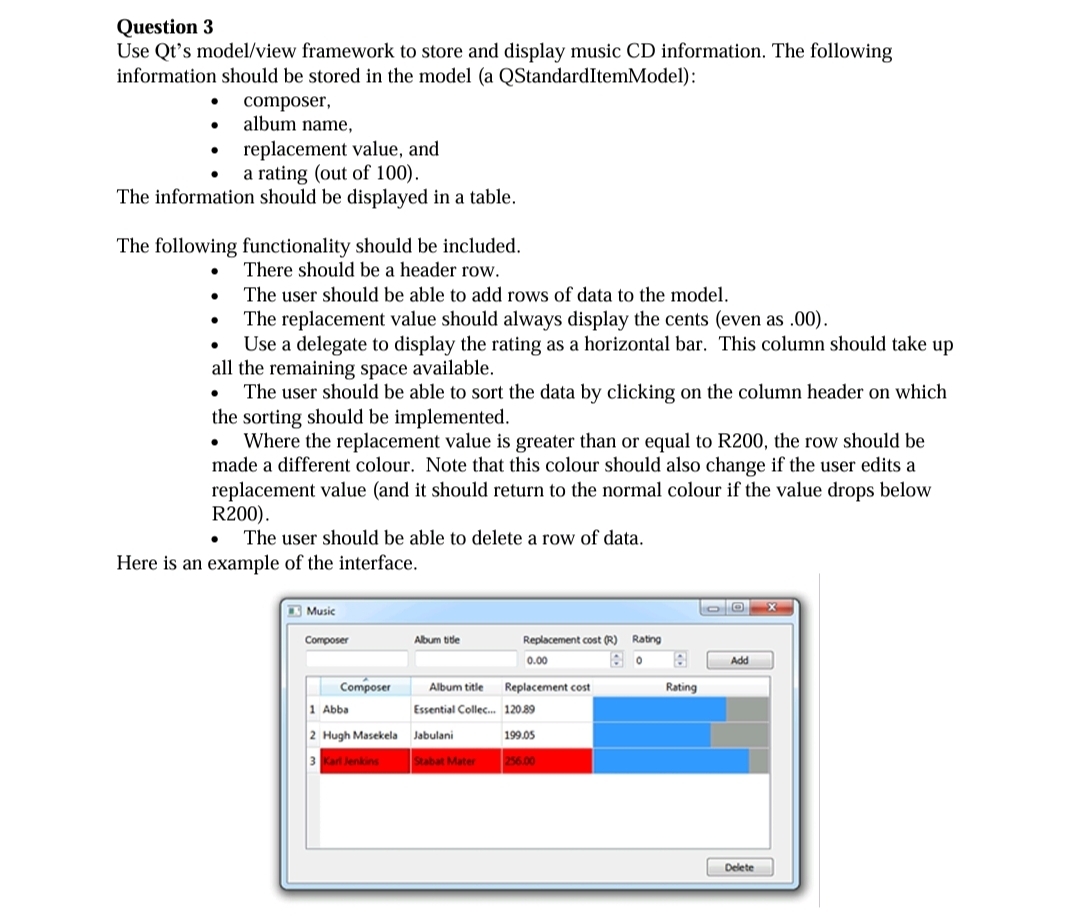 Solved Question 3Use Qt's model/view framework to store and | Chegg.com