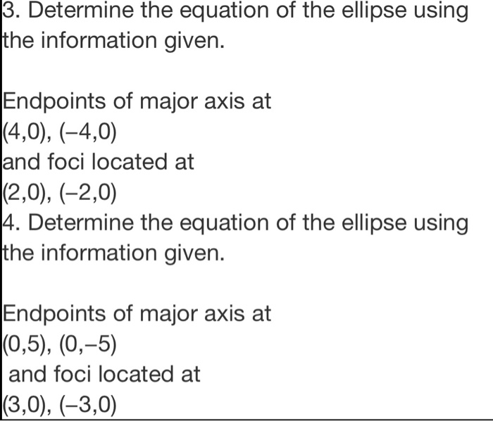 Solved 3. Determine the equation of the ellipse using the | Chegg.com