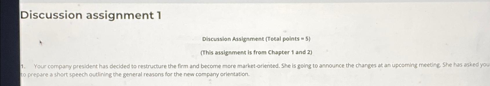 Solved Discussion assignment 1Discussion Assignment (Total | Chegg.com Solved Discussion assignment 1Discussion Assignment (Total | Chegg.com