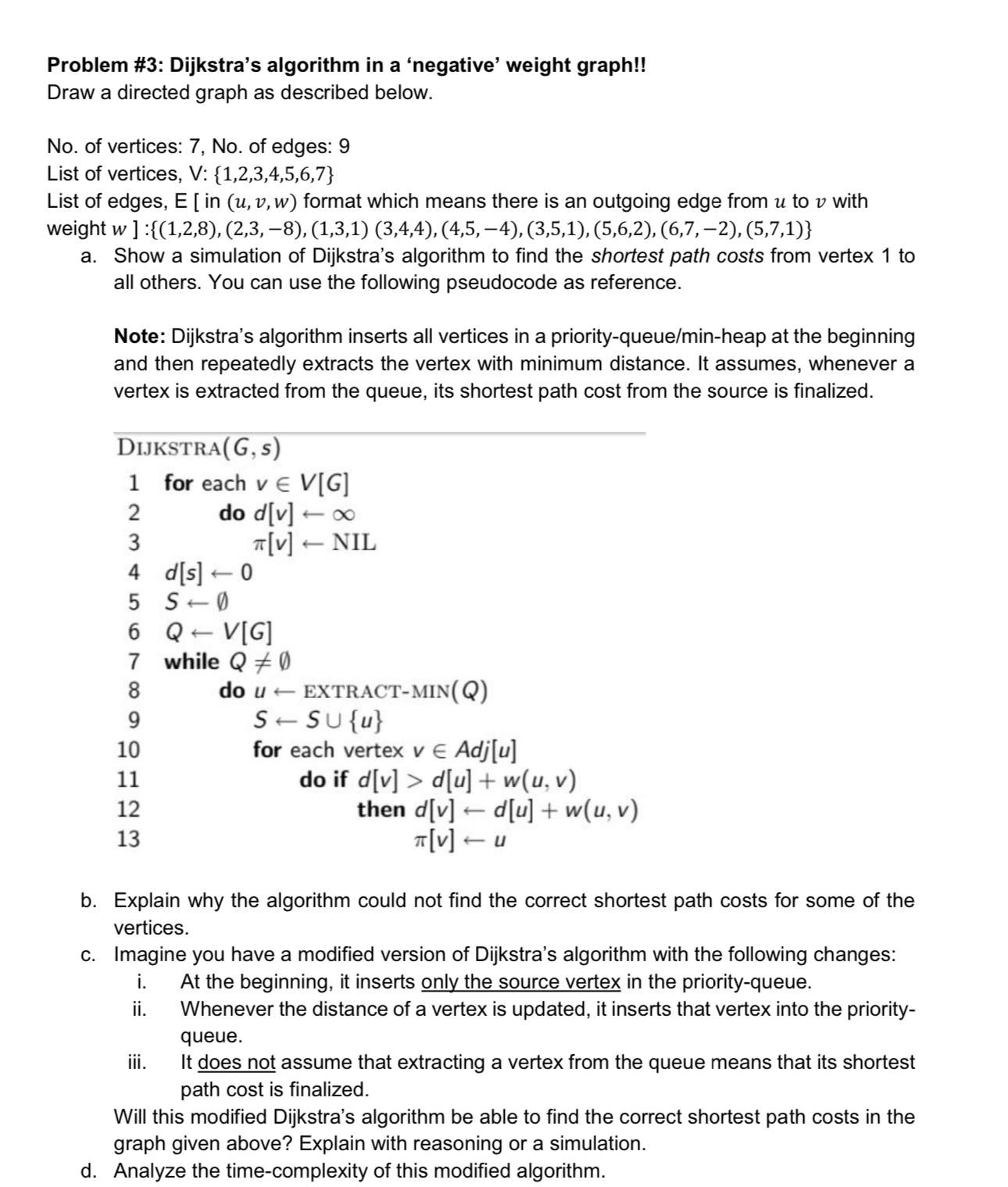 Solved Problem #3: Dijkstra's algorithm in a 'negative' | Chegg.com