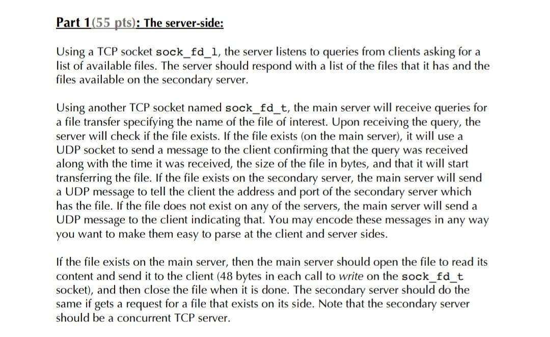 Solved Part 155 Pts The Server Side Using A Tcp Socket 8385
