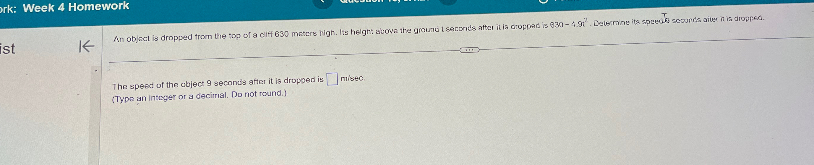 Solved Week 4 ﻿HomeworkAn object is dropped from the top of | Chegg.com