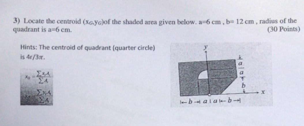 Solved Locate the centroid ( xG,yG ) ﻿of the shaded area | Chegg.com