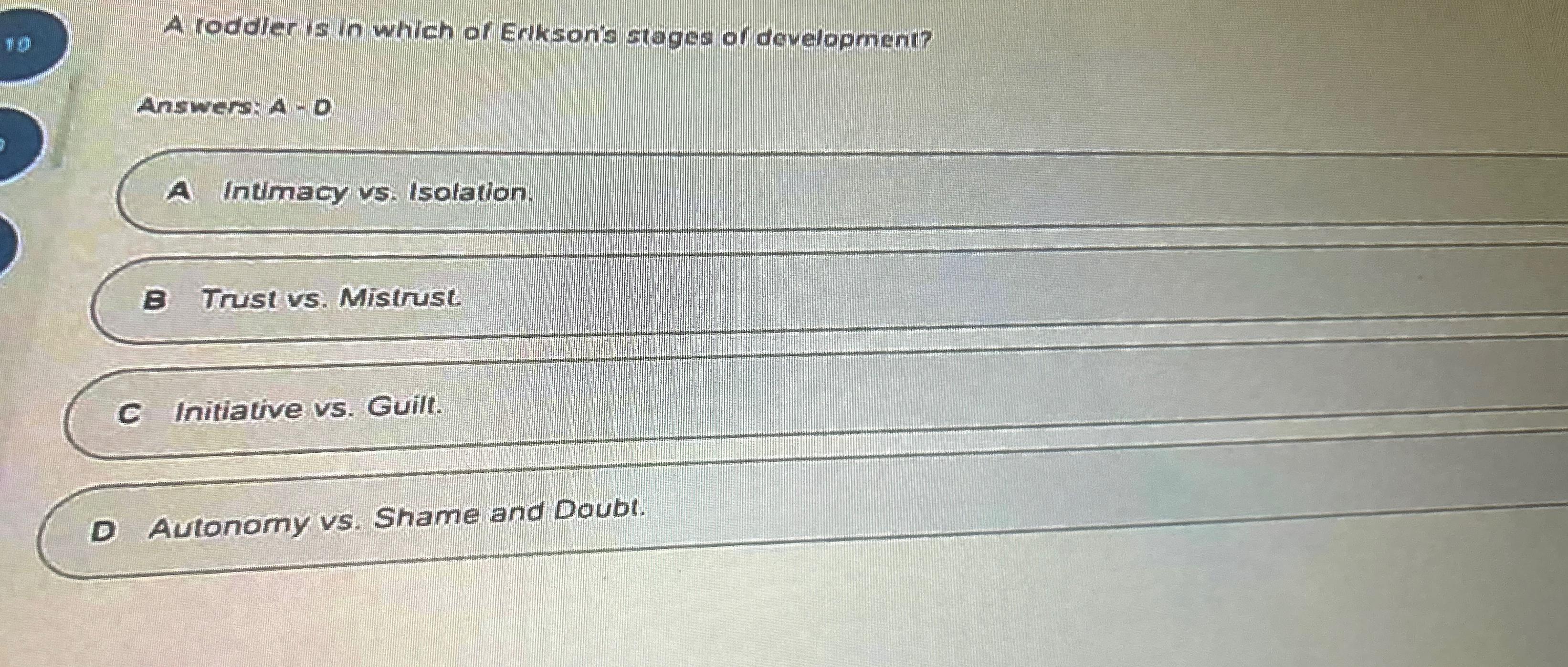 Solved 10A roddler is in which of Erikson's stages of | Chegg.com