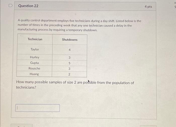 Solved A quality control department employs five technicians | Chegg.com