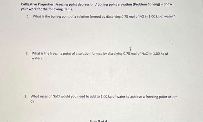 Solved Colligative Properties: Freezing point depression / | Chegg.com Solved Colligative Properties: Freezing point depression / | Chegg.com