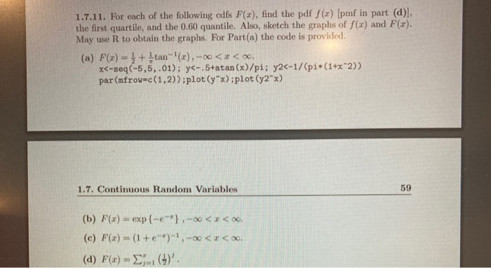 Solved 1.7.11. For each of the following cdfs F(x), find the | Chegg.com