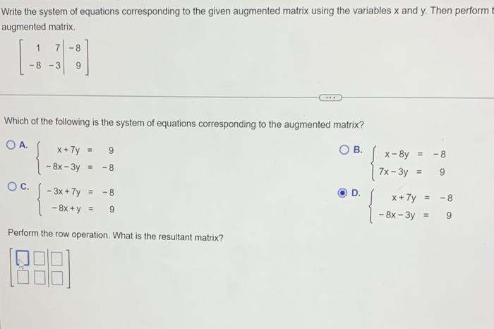 Solved Write the system of equations corresponding to the | Chegg.com