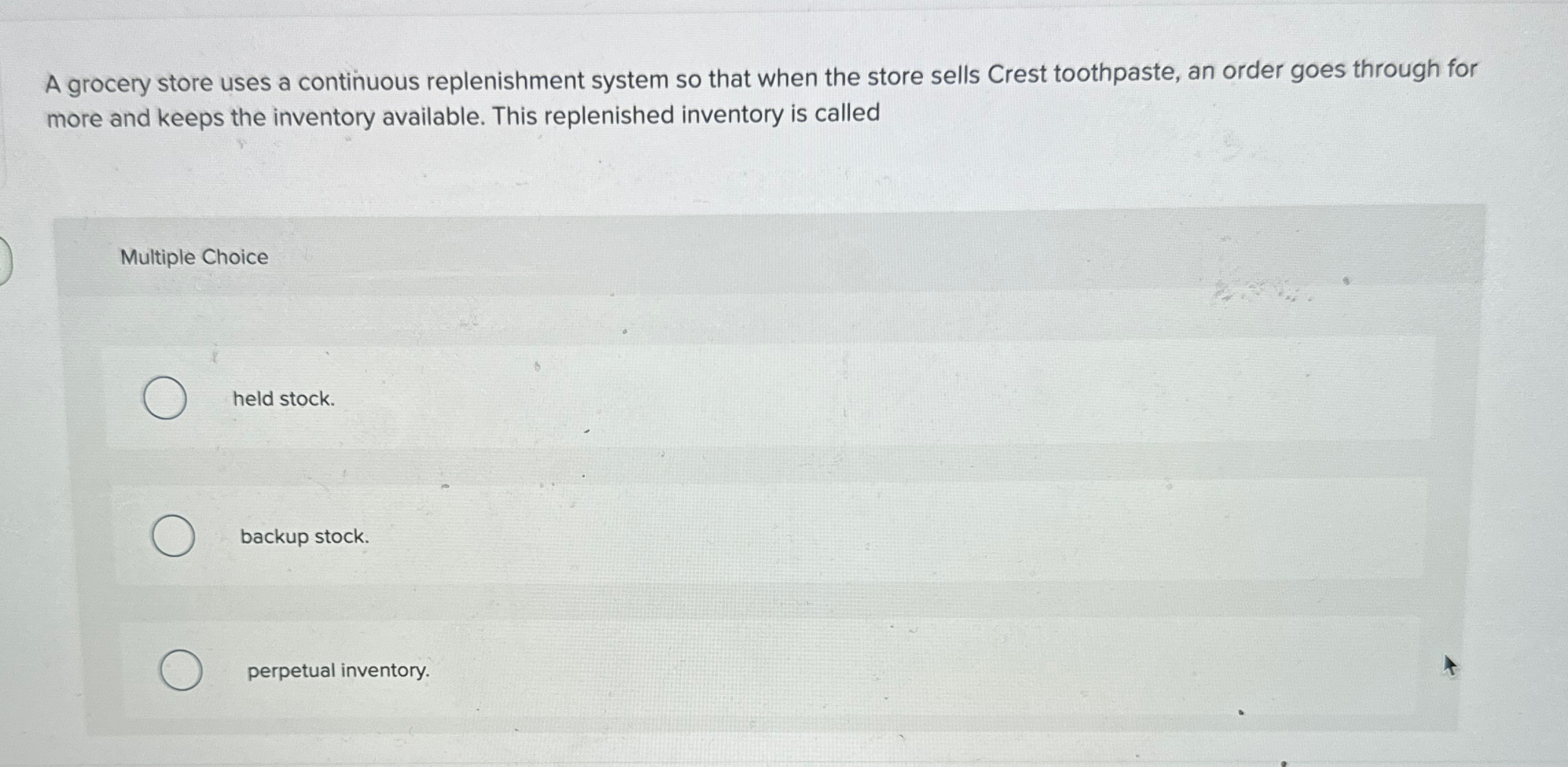 Solved A grocery store uses a continuous replenishment | Chegg.com