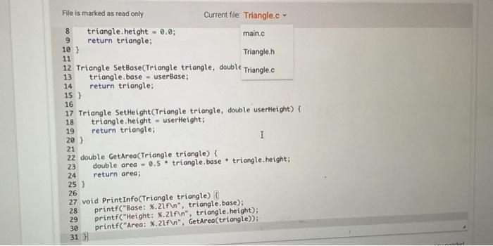 Solved 9.11 LAB: Triangle area comparison Given Triangle | Chegg.com Solved 9.11 LAB: Triangle area comparison Given Triangle | Chegg.com