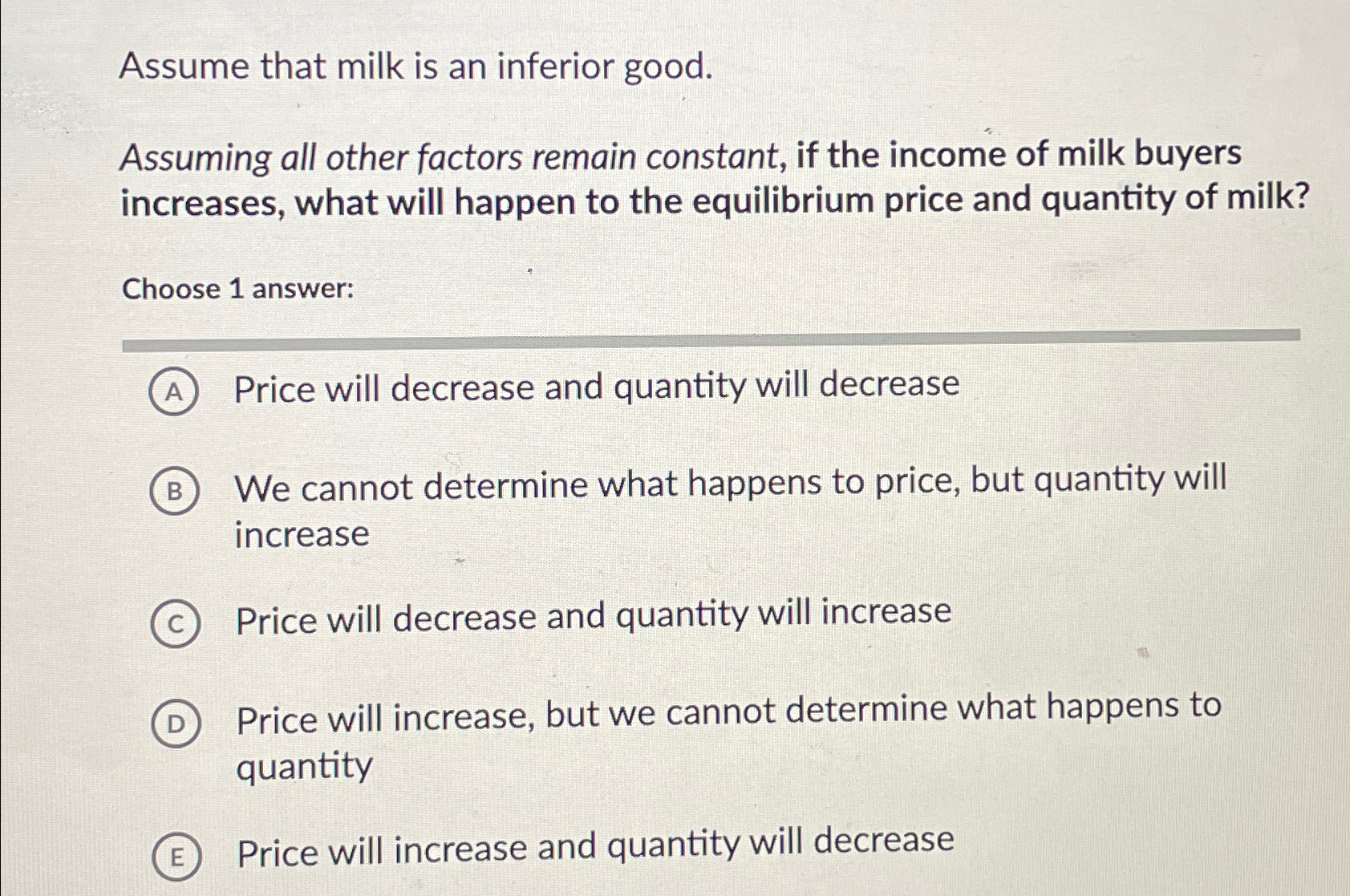 Solved Assume that milk is an inferior good.Assuming all | Chegg.com