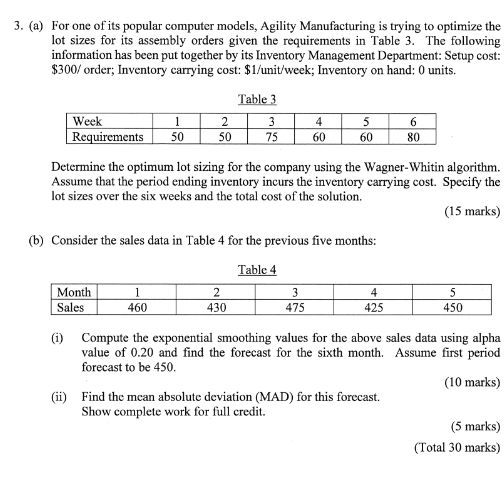 Solved (a) ﻿For one of its popular computer models, Agility | Chegg.com