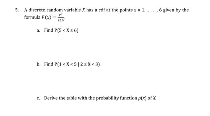 Solved A discrete random variable X has a cdf at the points | Chegg.com