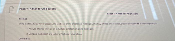 Paper 1: A Man for All Seasons Paper 1: A Man For All | Chegg.com