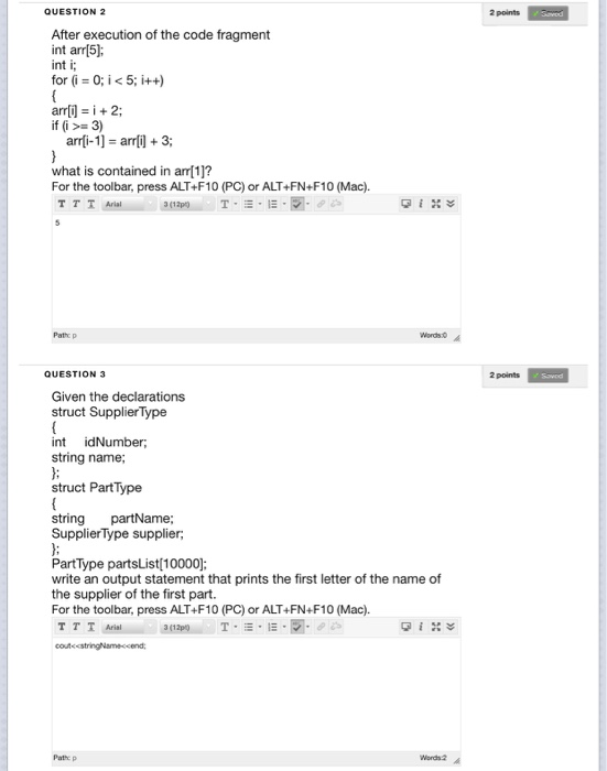 Solved 2 points Seved QUESTION 2 After execution of the code | Chegg.com