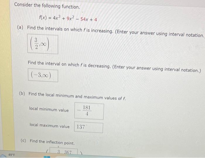 Solved Consider the following function. f(x)=4x3+9x2−54x+4 | Chegg.com