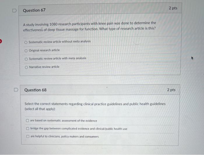 Solved Question 67 2 pts A study involving 1080 research | Chegg.com