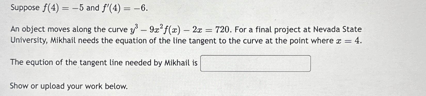 Solved Suppose f(4)=-5 ﻿and f'(4)=-6An object moves along | Chegg.com