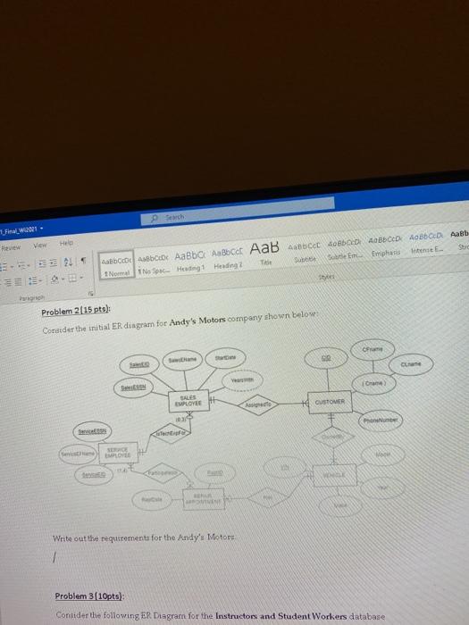 consider the initial ER diagram for Andy's Motors | Chegg.com