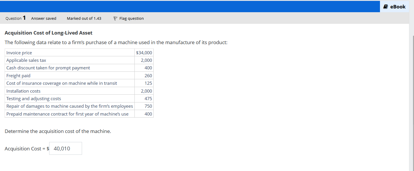 Solved Acquisition Cost of Long-Lived AssetThe following | Chegg.com
