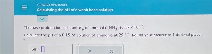 Solved The base protonation constant Kb of ammonia' (NH3) is | Chegg.com