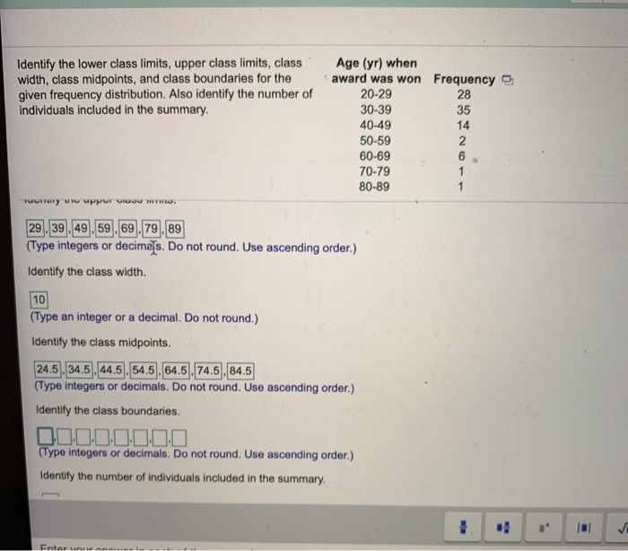 Solved Identify the lower class limits, upper class limits, | Chegg.com