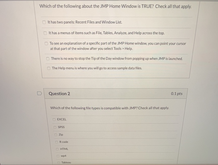 Solved Which of the following about the JMP Home Window is | Chegg.com