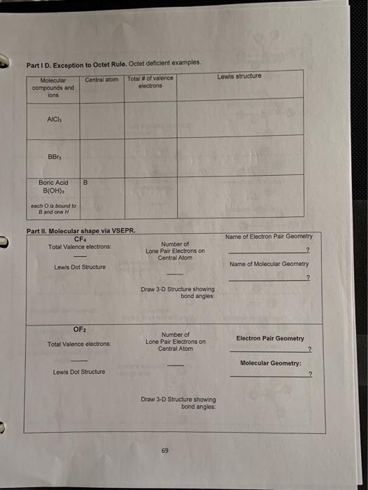 Solved Parti D. Exception to Octet Rule. Octet deficient | Chegg.com