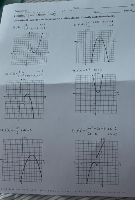 Solved Continuity and Disconfinuity Determine if each | Chegg.com